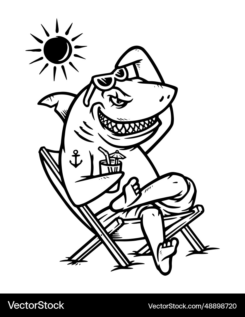 Shark Relaxing on a Beach Chair Royalty Free Vector Image