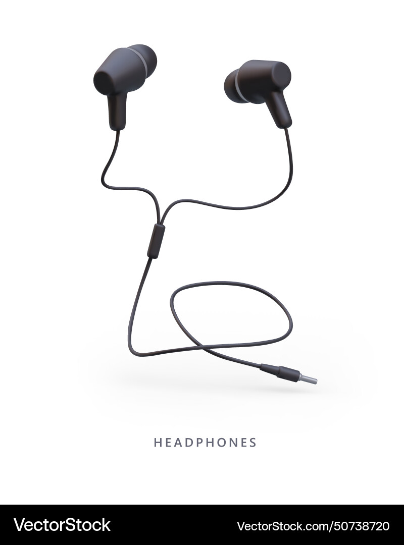 Wired black headphones earphones realistic image Vector Image