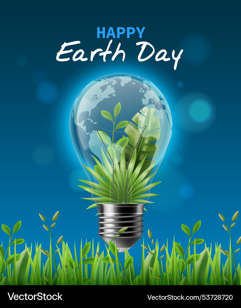 World earth day realistic lightbulb with green Vector Image
