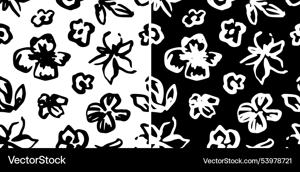 Abstract black white floral pattern with ink hand Vector Image