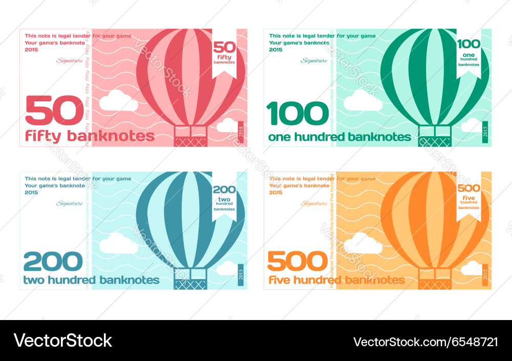 Abstract cute color banknotes set Royalty Free Vector Image