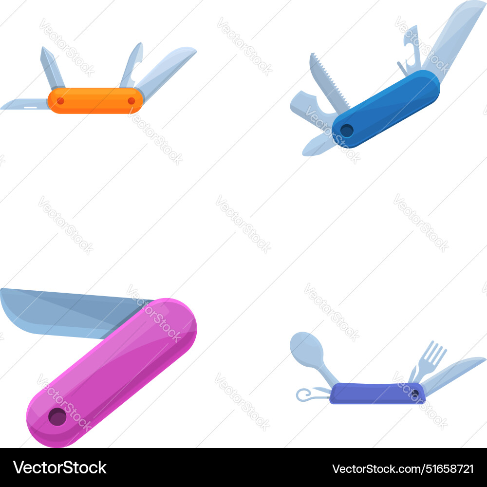Army knife icons set cartoon pocket Royalty Free Vector