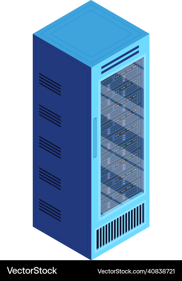 Isometrische Server-Rack-Zusammensetzung Vektorbild