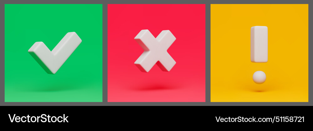Right wrong and exclamation caution check marks Vector Image Right wrong and exclamation caution check marks Vector Image