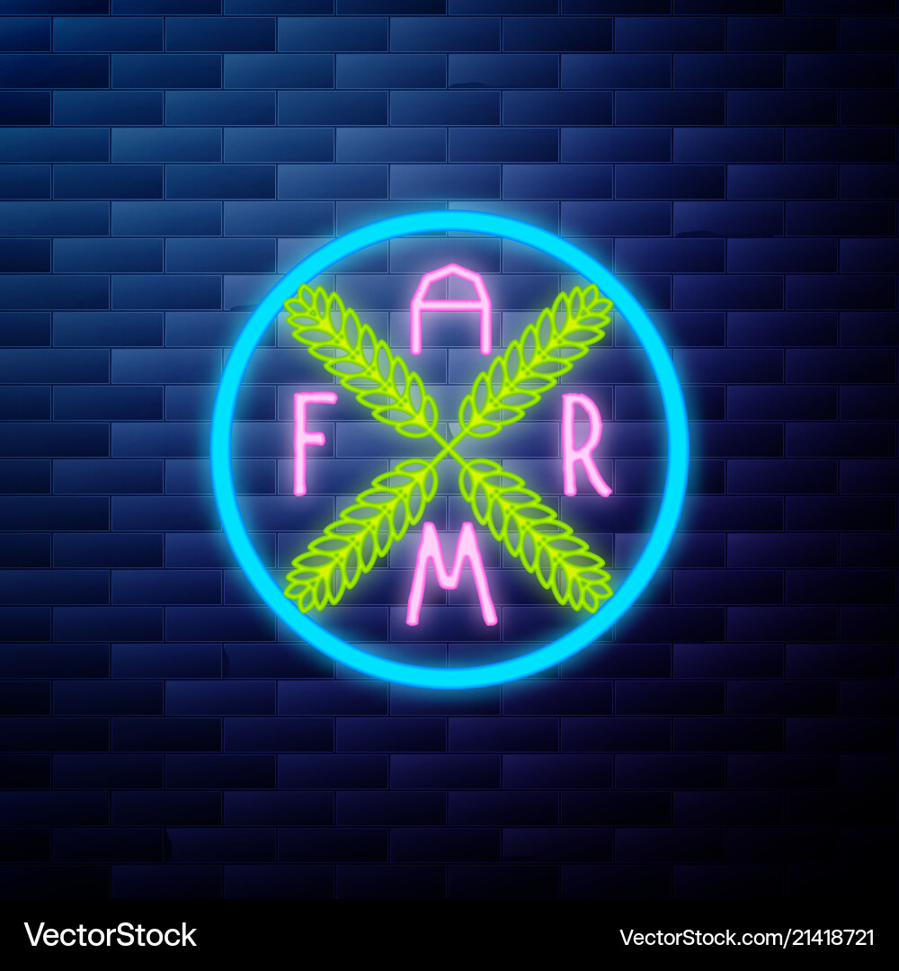 Vintage farm emblem glowing neon Royalty Free Vector Image