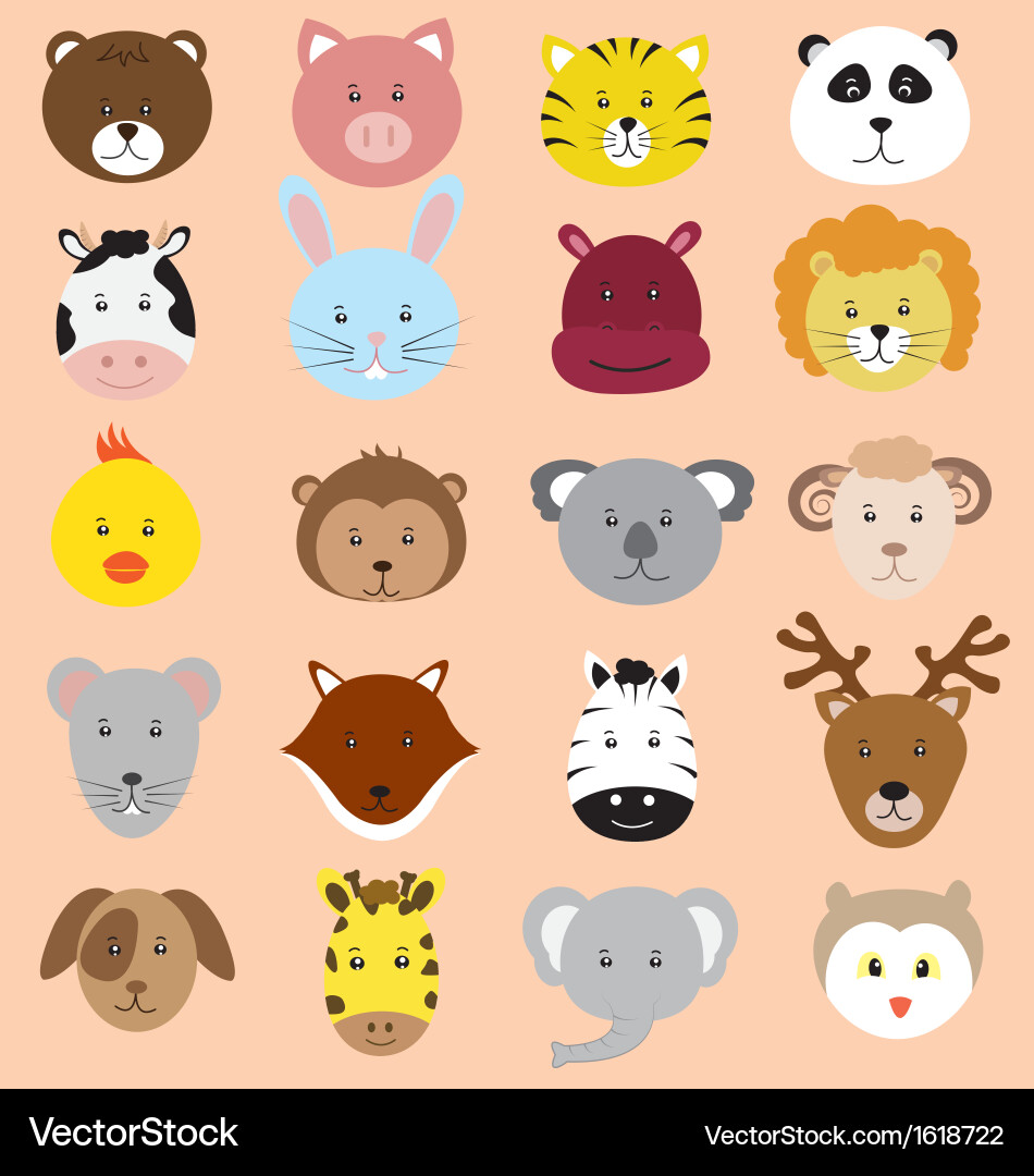 Adorable Animal Face Icons Royalty Free Vector Image