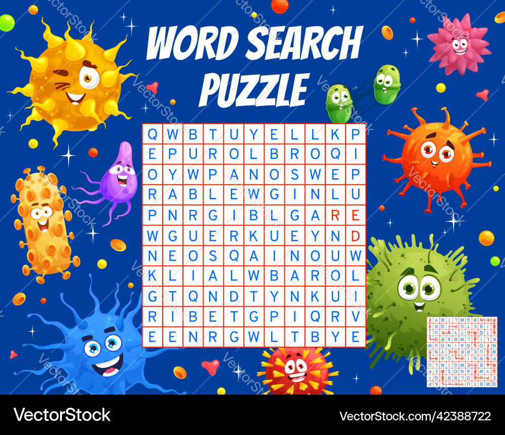 Cartoon viruses and germs word search puzzle Vector Image