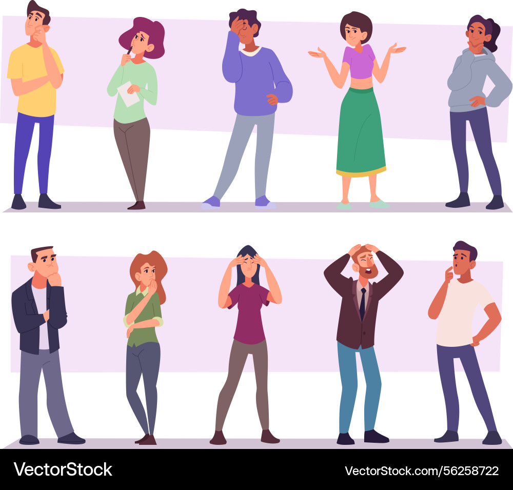Confused people characters standing and uncertain Vector Image
