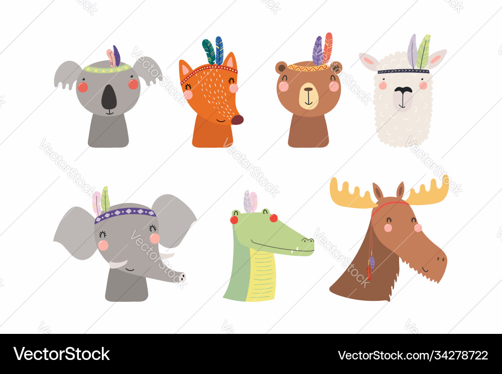 Cute little animals tribal set Royalty Free Vector Image