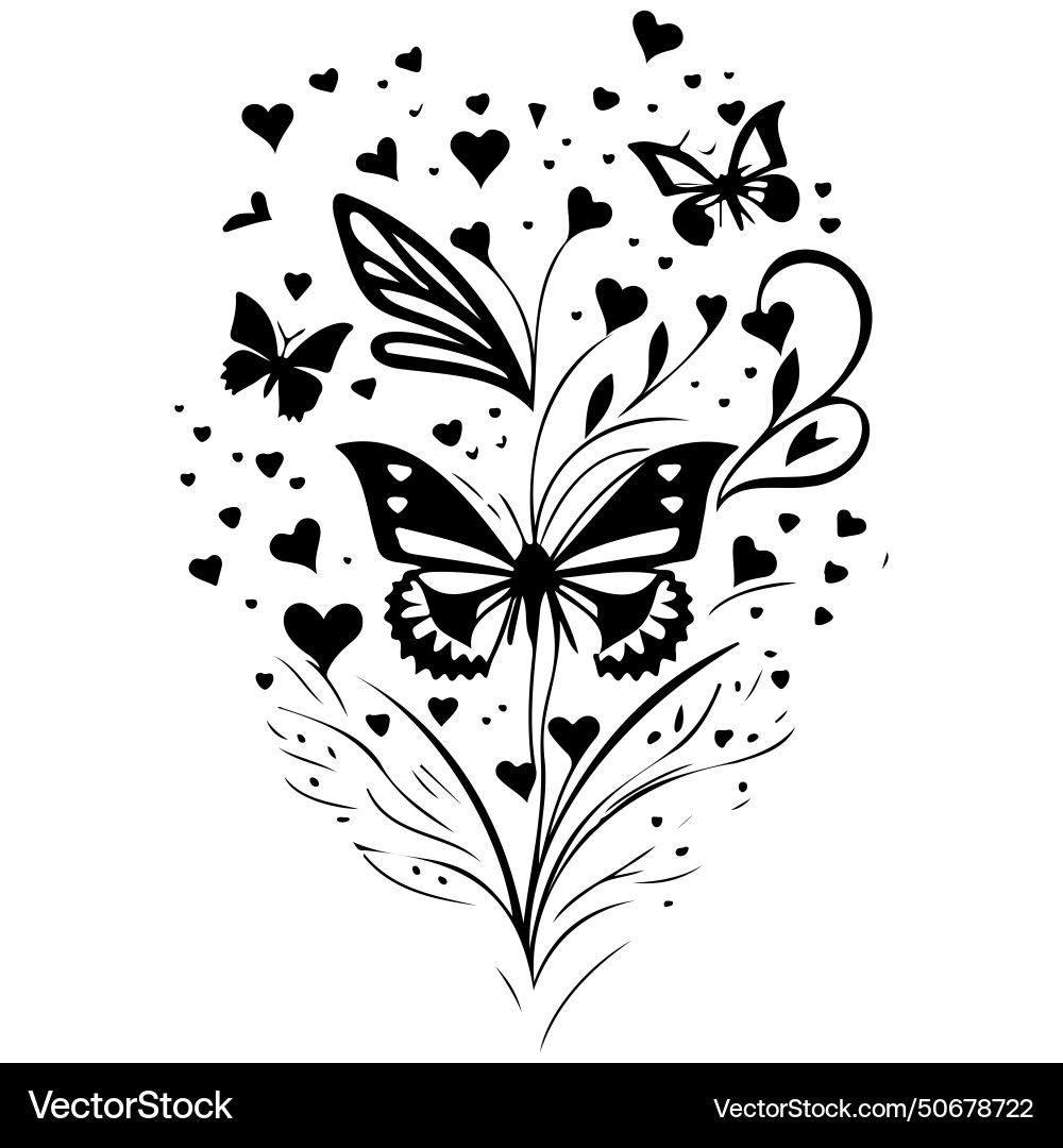 Love with butterfly valentine draw Royalty Free Vector Image