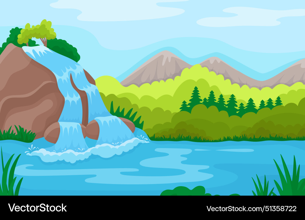 Nature landscape with waterfall in valley water Vector Image