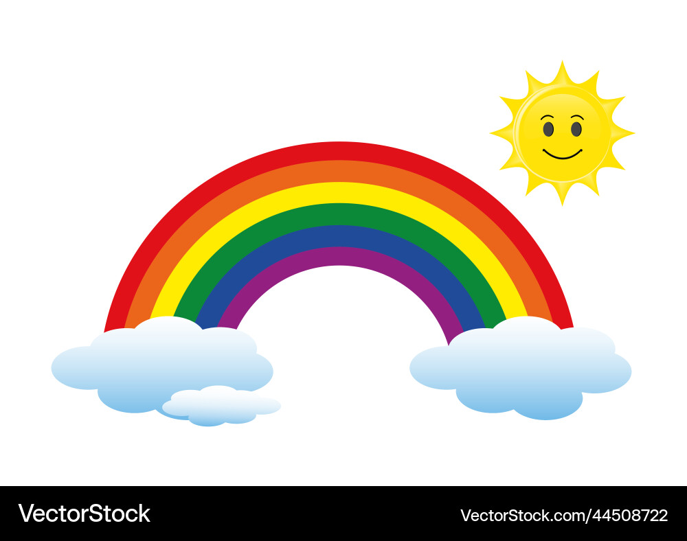 Rainbow with sun and clouds cartoon Royalty Free Vector