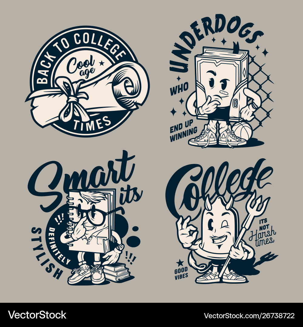 Vintage monochrome college logos Royalty Free Vector Image