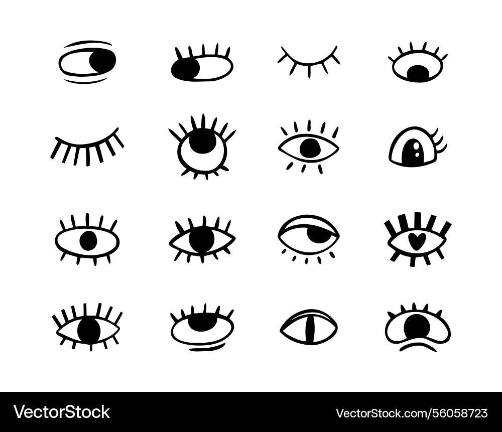 Crazy doodle black eyes open eye creative set Vector Image