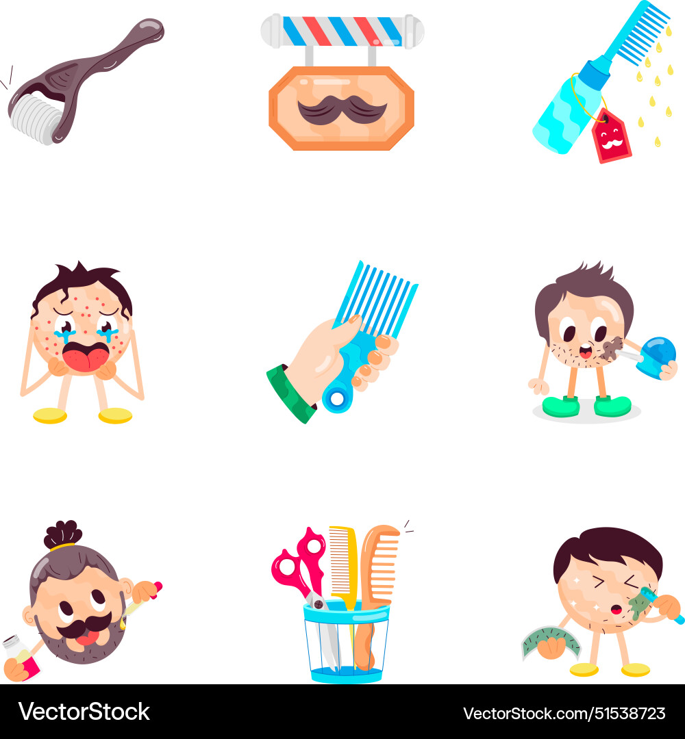 Flat style barber shop stickers Royalty Free Vector Image
