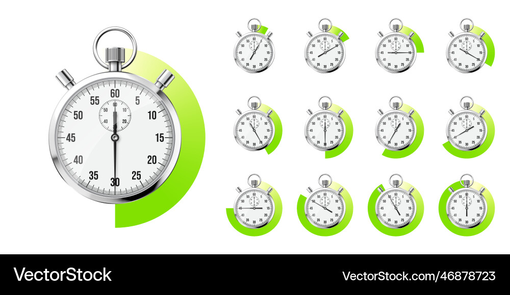 Realistic classic stopwatch shiny metal Royalty Free Vector