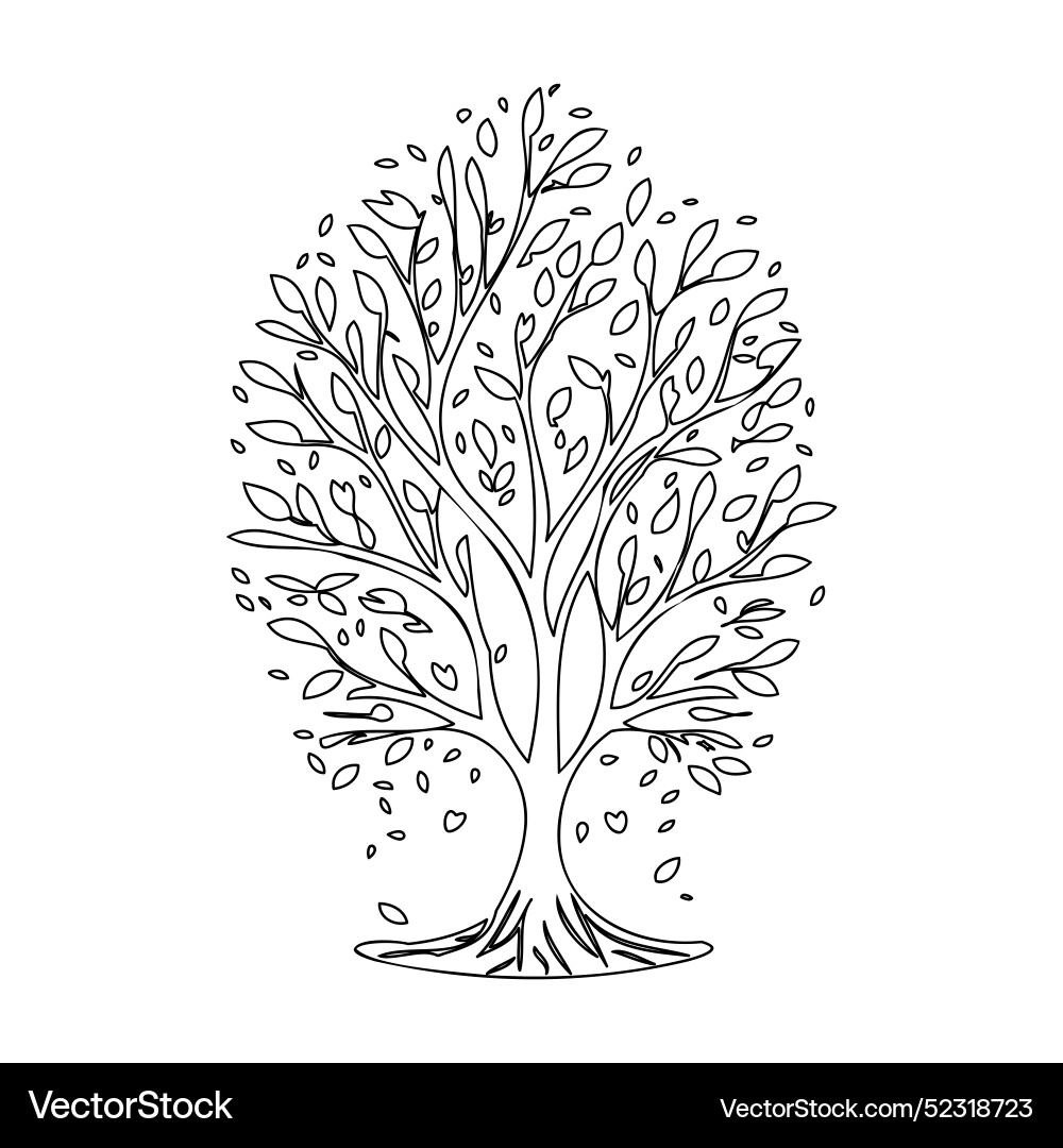 Tree love outline sketch Royalty Free Vector Image