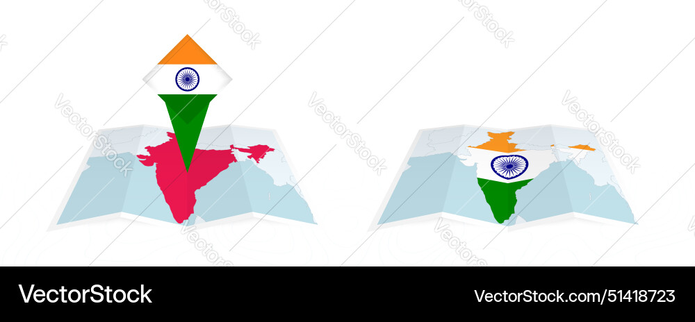 Two versions of an india folded map one with a Vector Image
