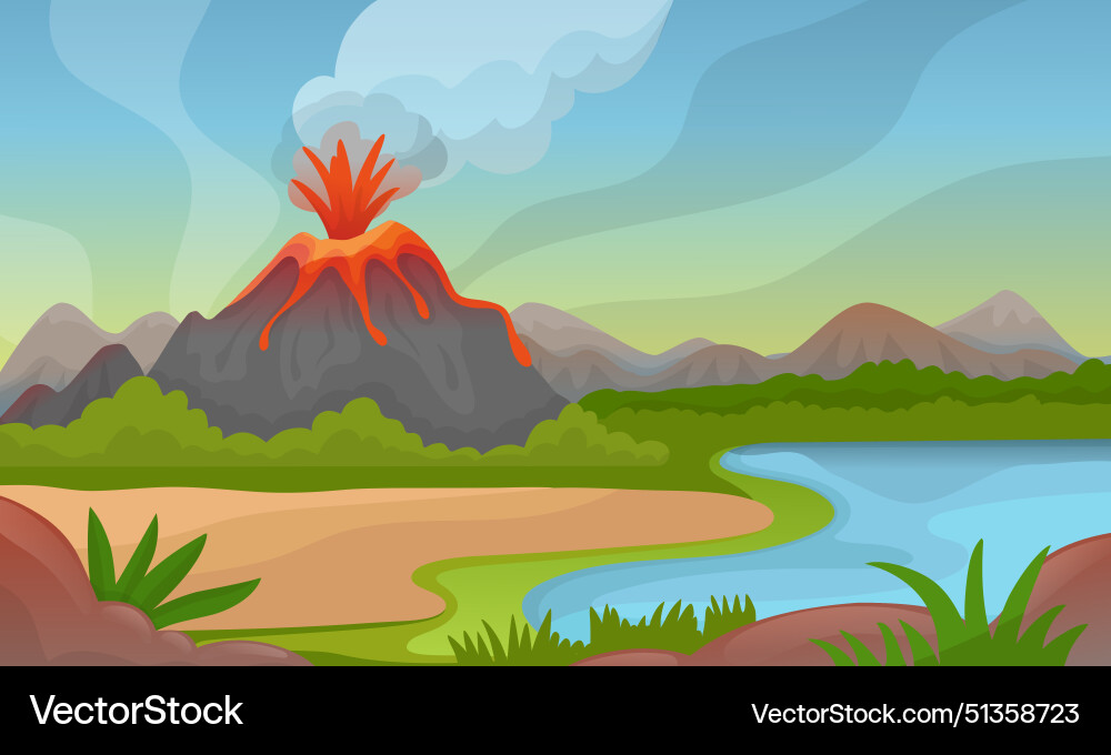 Volcano eruption landscape natural disaster Vector Image