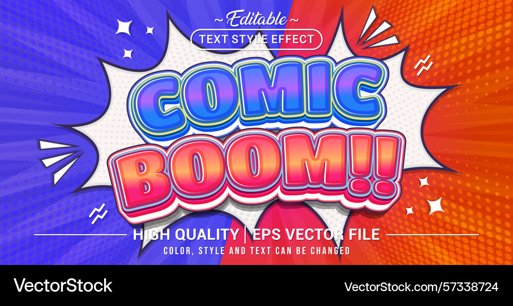 Editable text effect with comic boom theme Vector Image