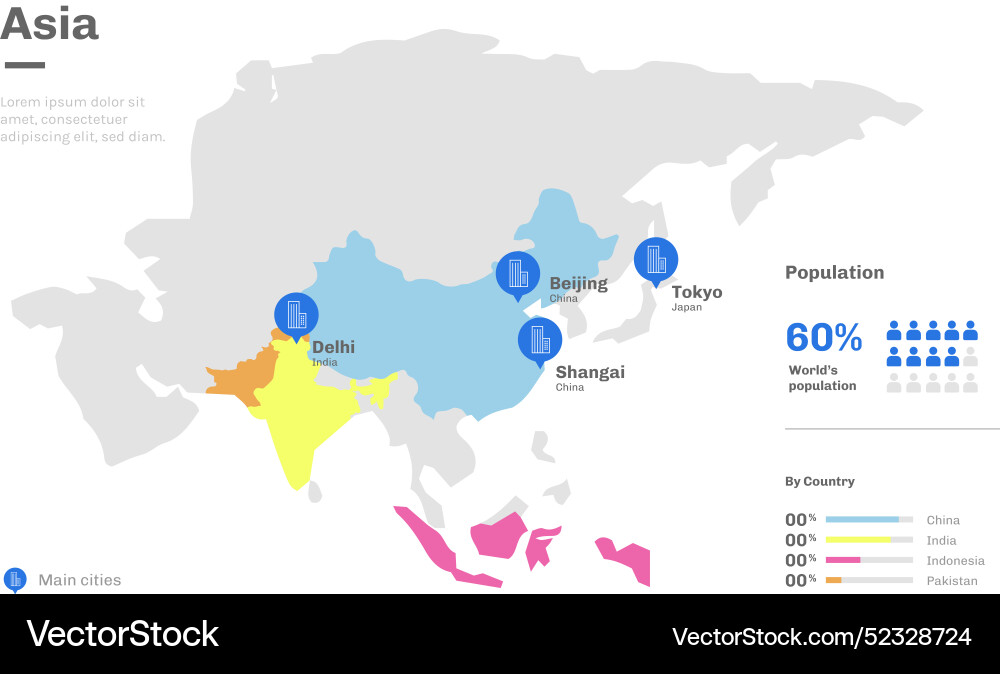 Flat design asia map infographic Royalty Free Vector Image