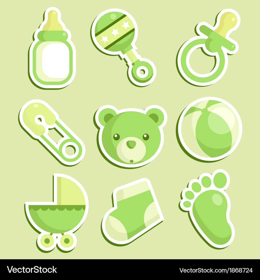 Green baby shower icons Royalty Free Vector Image