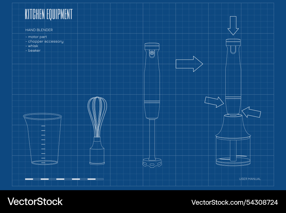 Outline hand blender with equipment electric Vector Image