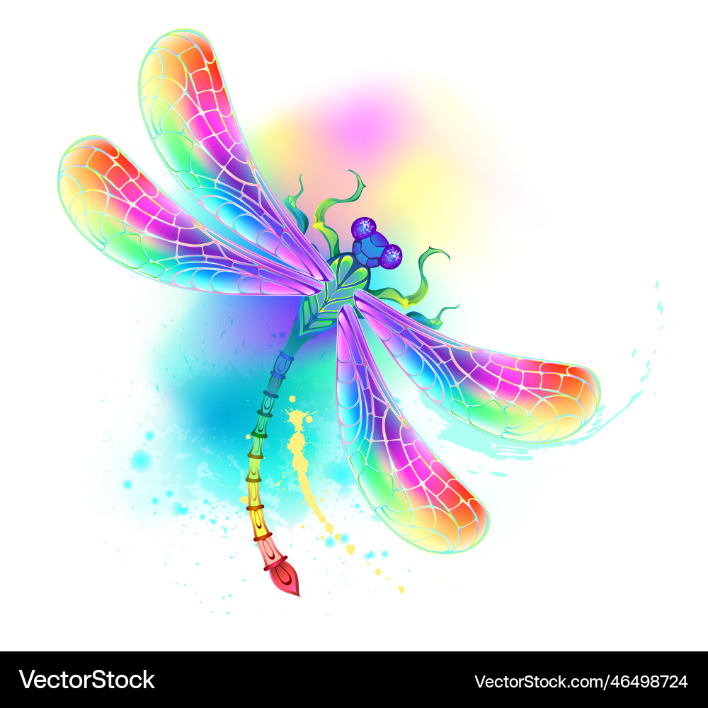 Rainbow dragonfly on watercolor background Vector Image