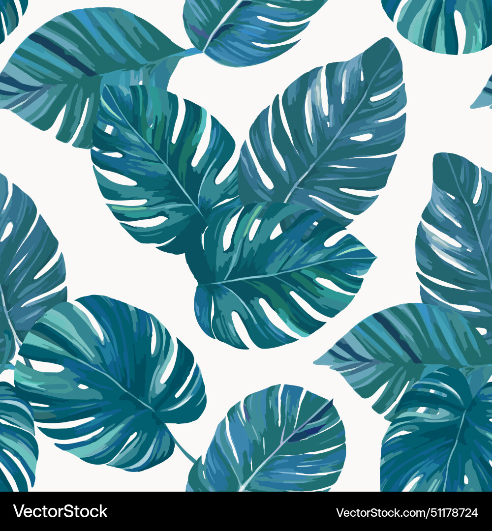 Seamless pattern with green tropical leaves Vector Image