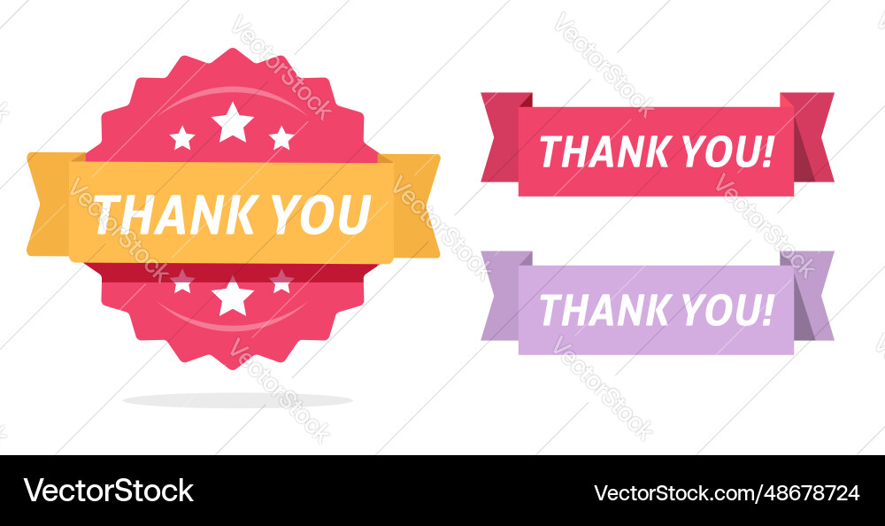 Thank you icon ribbon sticker card text note Vector Image