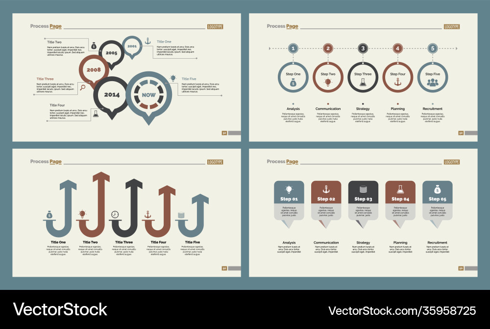 Four workflow slide templates set Royalty Free Vector Image Four workflow slide templates set Royalty Free Vector Image