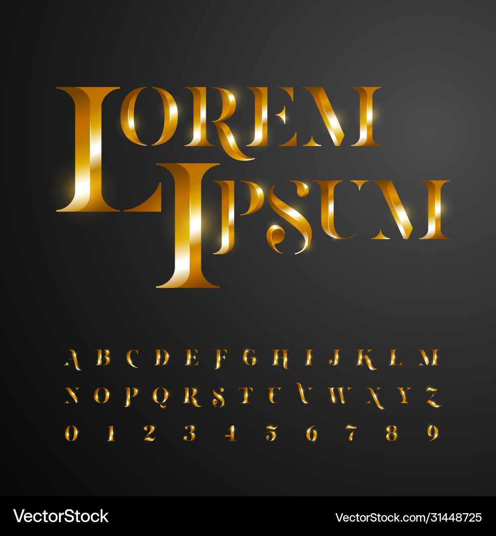 Gold font letters and numbers Royalty Free Vector Image