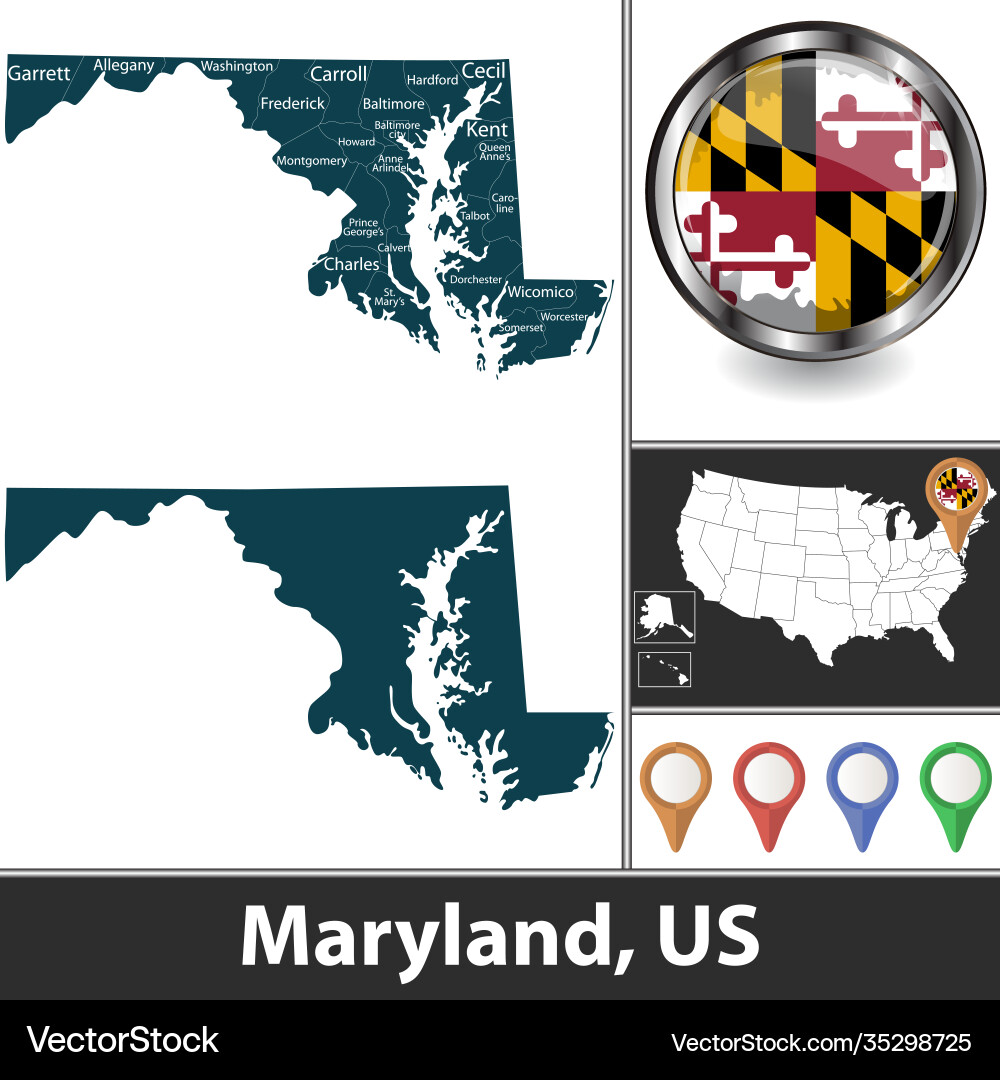 Map maryland us Royalty Free Vector Image - VectorStock
