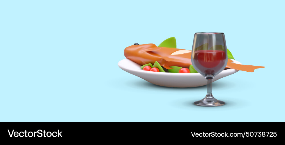 Romantic dinner realistic baked fish with herbs Vector Image