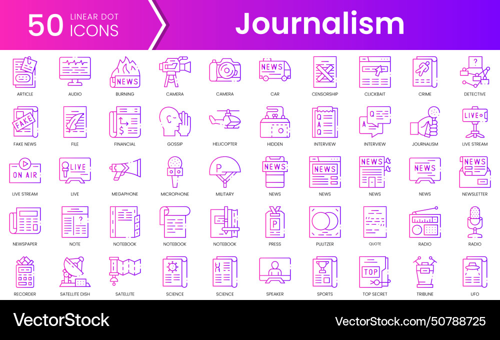 Set of journalism icons gradient style icon bundle