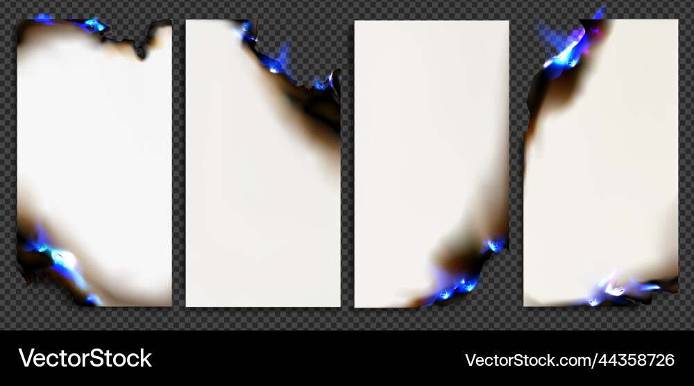 Burn paper with blue fire isolated burning cards Vector Image