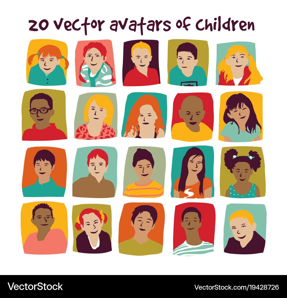 Children avatars group set Royalty Free Vector Image