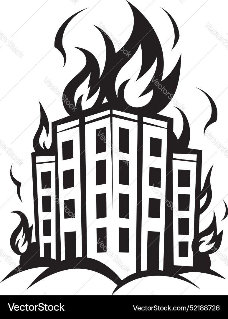 Fire disaster blaze in building black logo design Vector Image