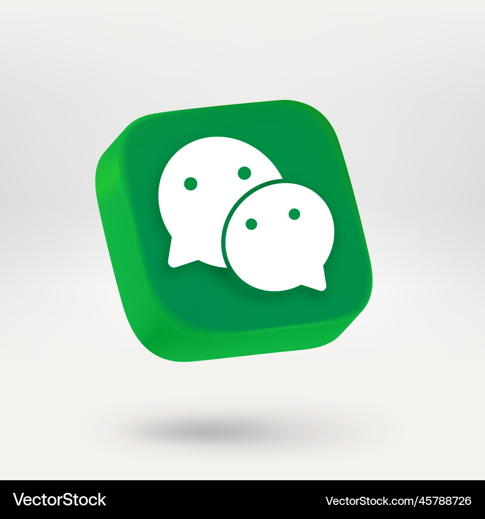 Green button with cute faces chat app icon 3d Vector Image