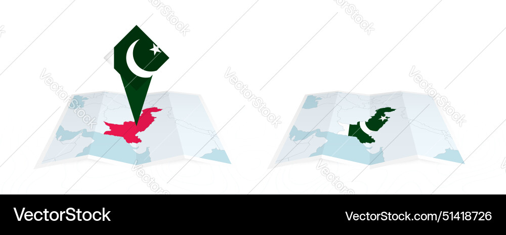 Two versions of an pakistan folded map one with a Vector Image