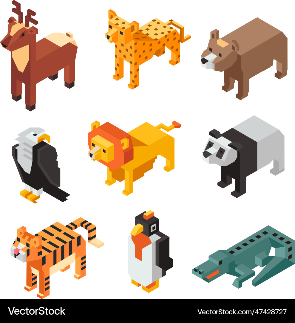 Animals figurines pixel figures of characters Vector Image
