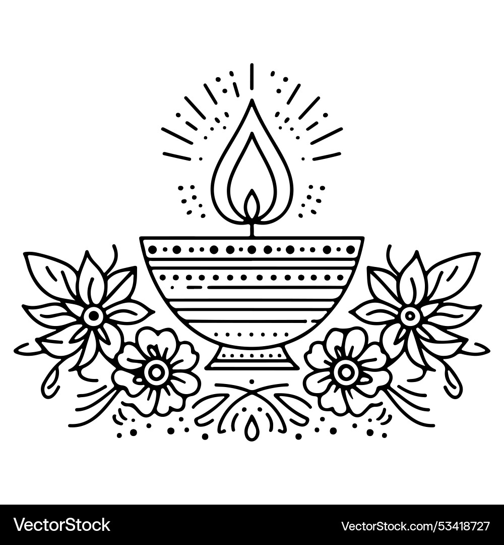 Diwali one line art drawing linear minimalist Vector Image