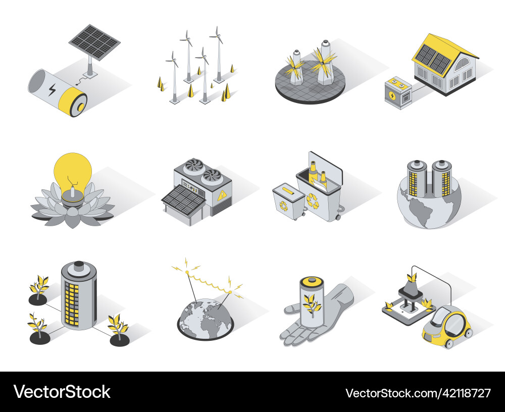 Ecological energy 3d isometric icons set pack Vector Image