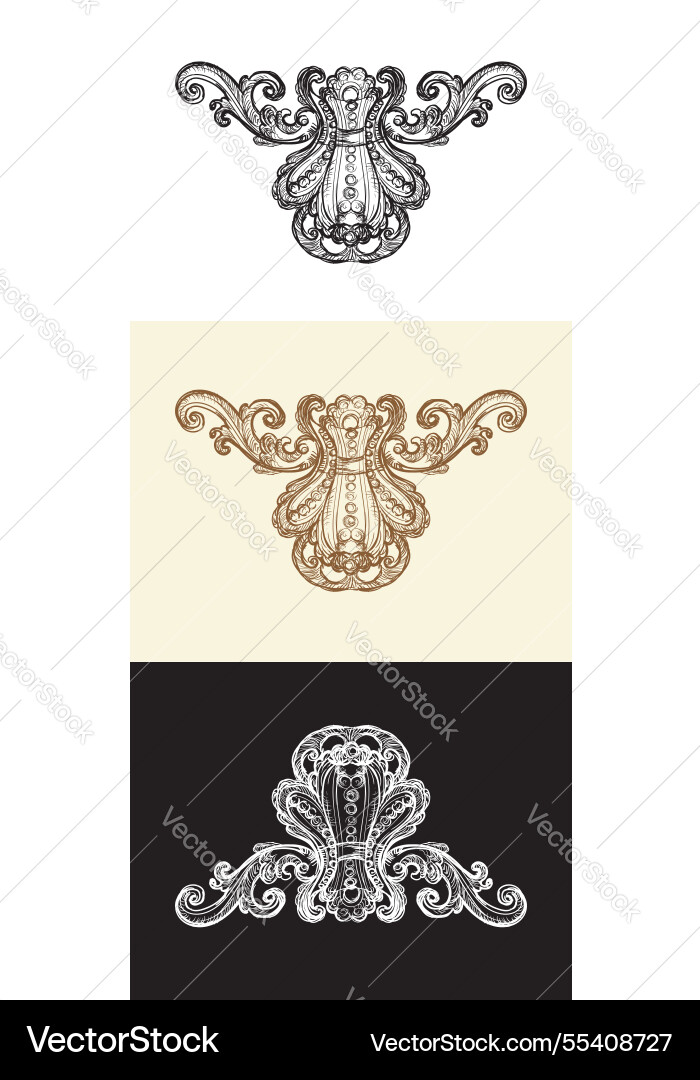 Hand drawing baroque design elements set Vector Image