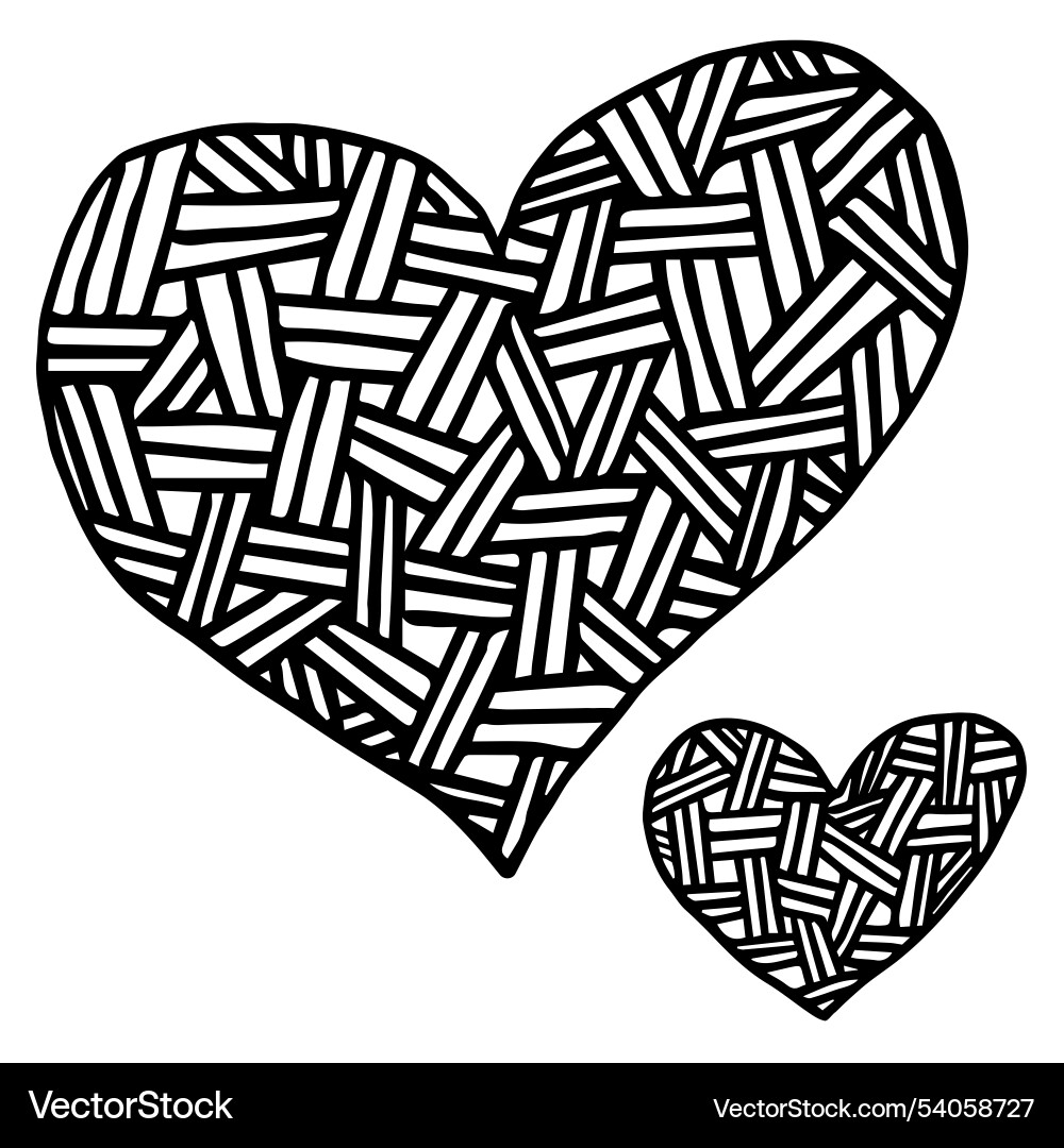 Hatching lines heart icon set Royalty Free Vector Image