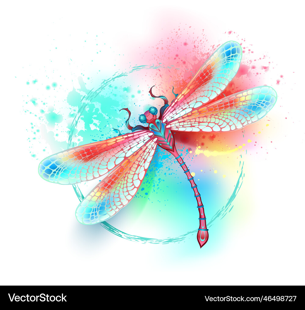 Red dragonfly on watercolor background Royalty Free Vector