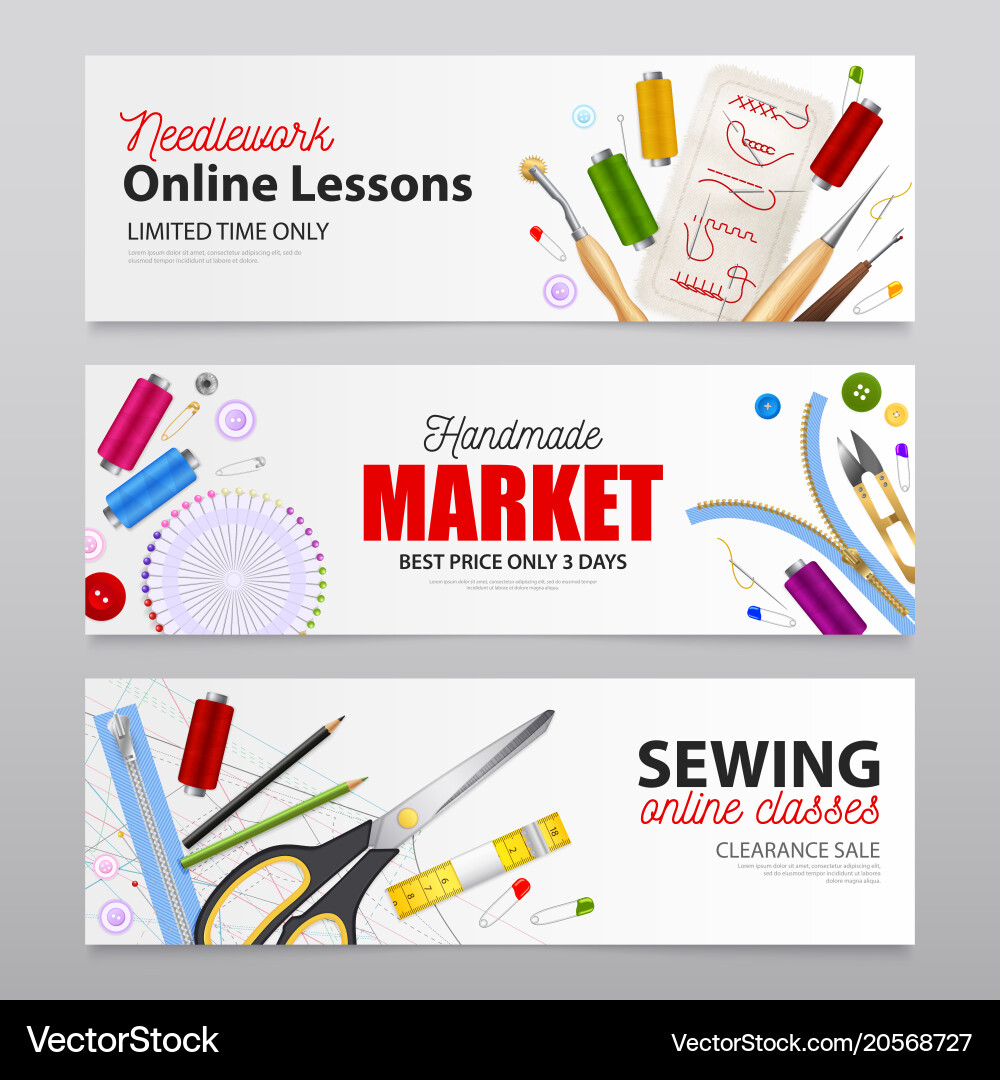 Sewing realistic banners Royalty Free Vector Image
