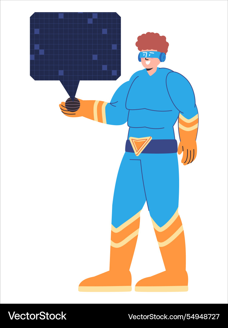 Superhuman modern technology gadget cyber hero man