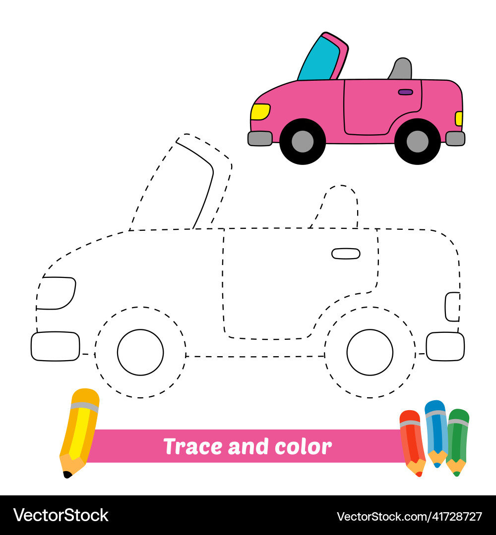 Trace and color for kids car Royalty Free Vector Image