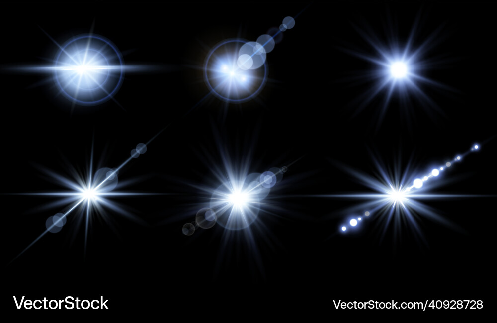 Blue lens flares set isolated on transparent Vector Image